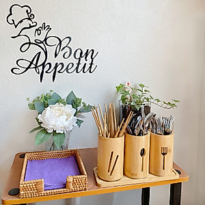 365Home Bamboo Silverware Organizer Flatware Utensil Caddy Bamboo Utensil Holder Wooden Cutlery Holder with Bamboo Tray for Kitchen Countertop Farmhouse (Forks, Chopsticks, Spoons)