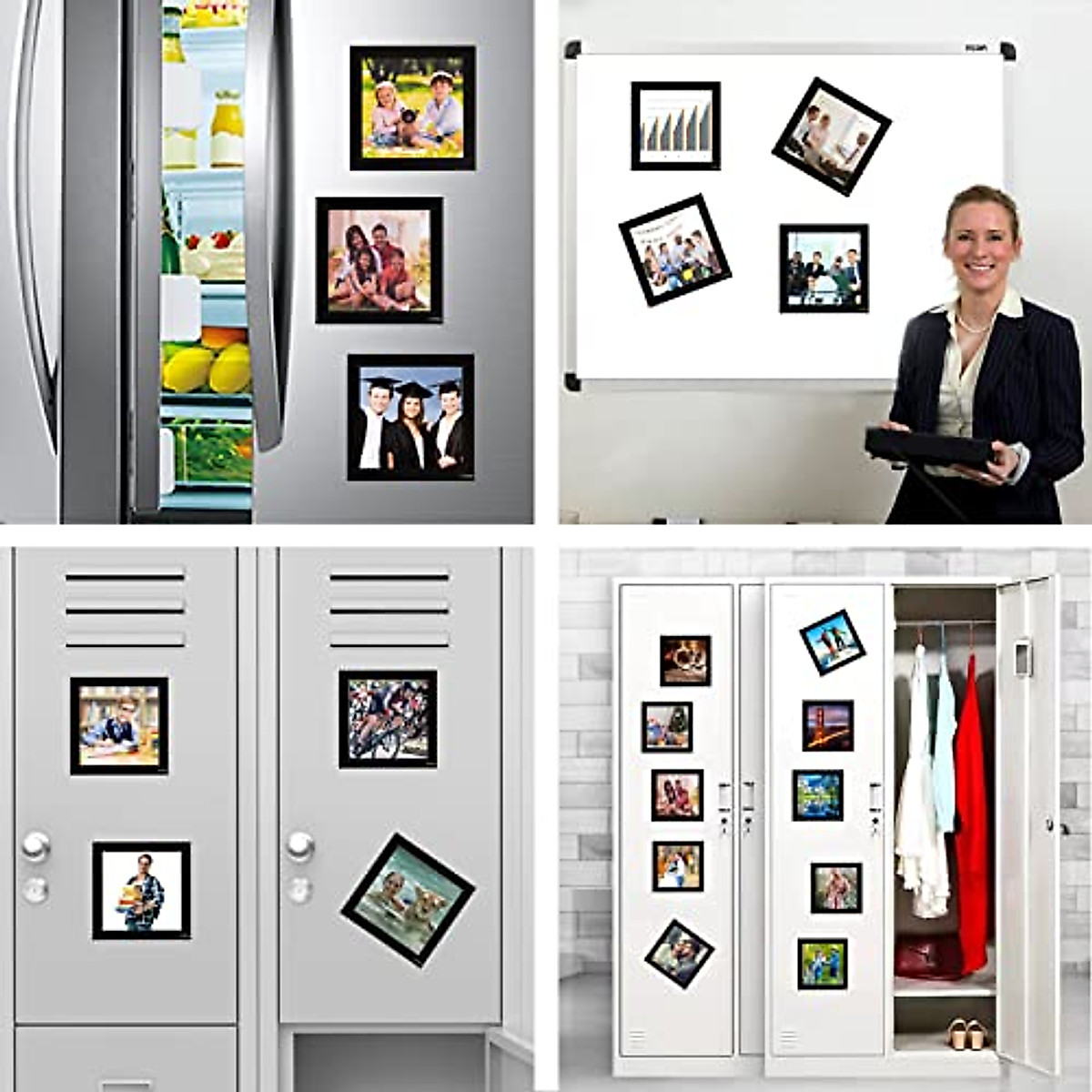 4X4" Magnetic Picture Frame with Black Border(10 Pack) ,Square Magnet Photo Pockets,Decorations for Fridge/Lockers with Clear Plastic Cover (Classic)