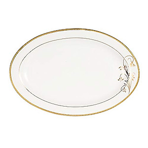 Lorren Home Trends La Luna Bone China 57-Piece 24K Gold Floral Design Dinnerware Set, Service for 8