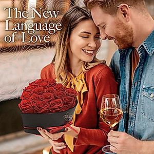 GLAMOUR BOUTIQUE 16-Piece Forever Flowers Heart Shape Box - Preserved Roses, Immortal Roses That Last A Year - Eternal Rose Preserved Flowers for Delivery Prime Mothers Day & Valentines Day - Red