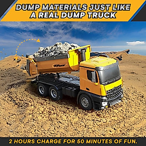 Top Race Remote Control Dump Truck Toy - 1:14 Scale Heavy-Duty Construction Vehicle with 7 lb Load Capacity, Strong Engines and Rubber Tires - RC Dump Truck for Kids - Realistic Construction Fun