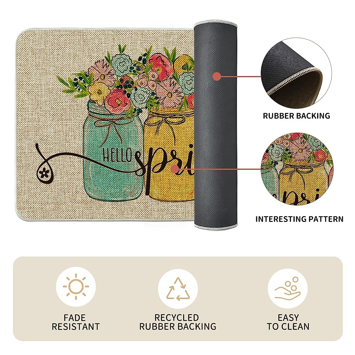 Artoid Mode Vases Flowers Hello Spring Kitchen Mats Set of 2, Home Decor Low-Profile Kitchen Rugs for Floor - 17x29 and 17x47 Inch