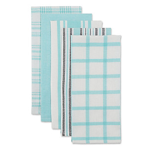 DII Assorted Woven, Kitchen Dishtowel Set, 18x28, Aqua, 5 Piece