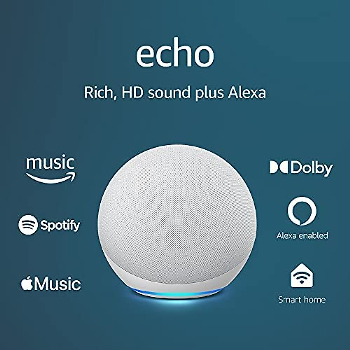 Echo (4th Gen)| Glacier White with Amazon Basics Smart Color Bulb