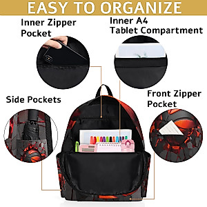 YoCosy School Backpack for Boys Girls Black Red Sport Basketball Kids Backpack Bookbag for Elementary Preschool Travel Daypack Laptop Backpack Purse for Women Men Teens
