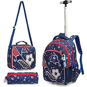 MOHCO Rolling Backpack 18 inch with Lunch Bag and Pencil Case Wheeled School Backpack for Boys and Girls (Love)