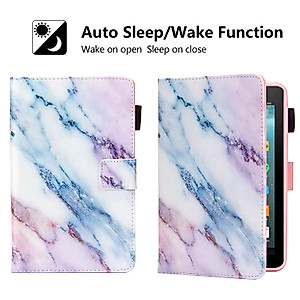 Dteck Case Cover for Kindle Fire 7 Tablet (7" Display, 9th/7th/5th Generation, 2019/2017/2015 Release) - Auto Sleep Wake Case Synthetic Leather Wallet Protector Fold Stand Kindle Cover (White Marble)