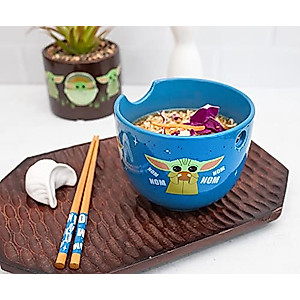 Star Wars: The Mandalorian Grogu"Nom Nom" Japanese Ceramic Dinnerware Set | Includes 20-Ounce Ramen Noodle Bowl and Wooden Chopsticks | Asian Food Dish Set For Home & Kitchen | Cute Baby Yoda Gifts