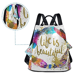 ALAZA Boho Bohemian Feather Backpack Purse for Women Anti Theft Fashion Back Pack Shoulder Bag