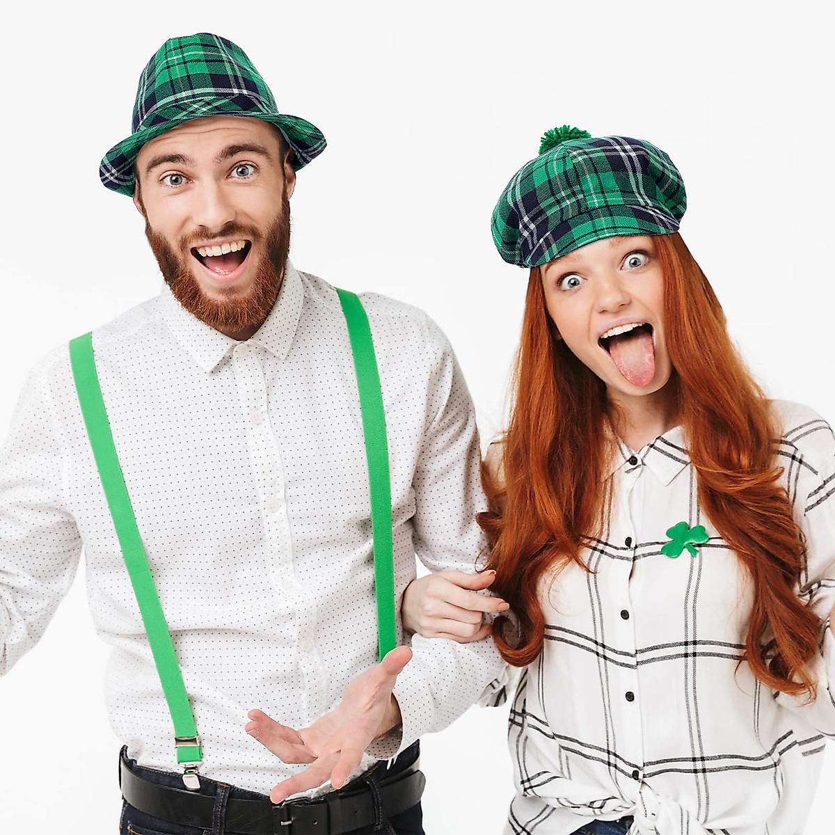 St. Patrick's Day Plaid Fabric Fedora St. Patrick's Day Accessories Green Fedora Women's Berets Hats for Adult (Cute Style)