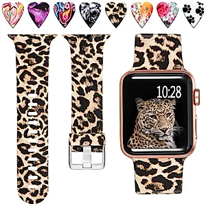 Laffav Compatible with Apple Watch Band 41mm 40mm 38mm iWatch Series 9 & Ultra 2 & SE & Ultra & Series 8/7/6/5/4/3/2/1 for Women Men, Classic Leopard, S/M