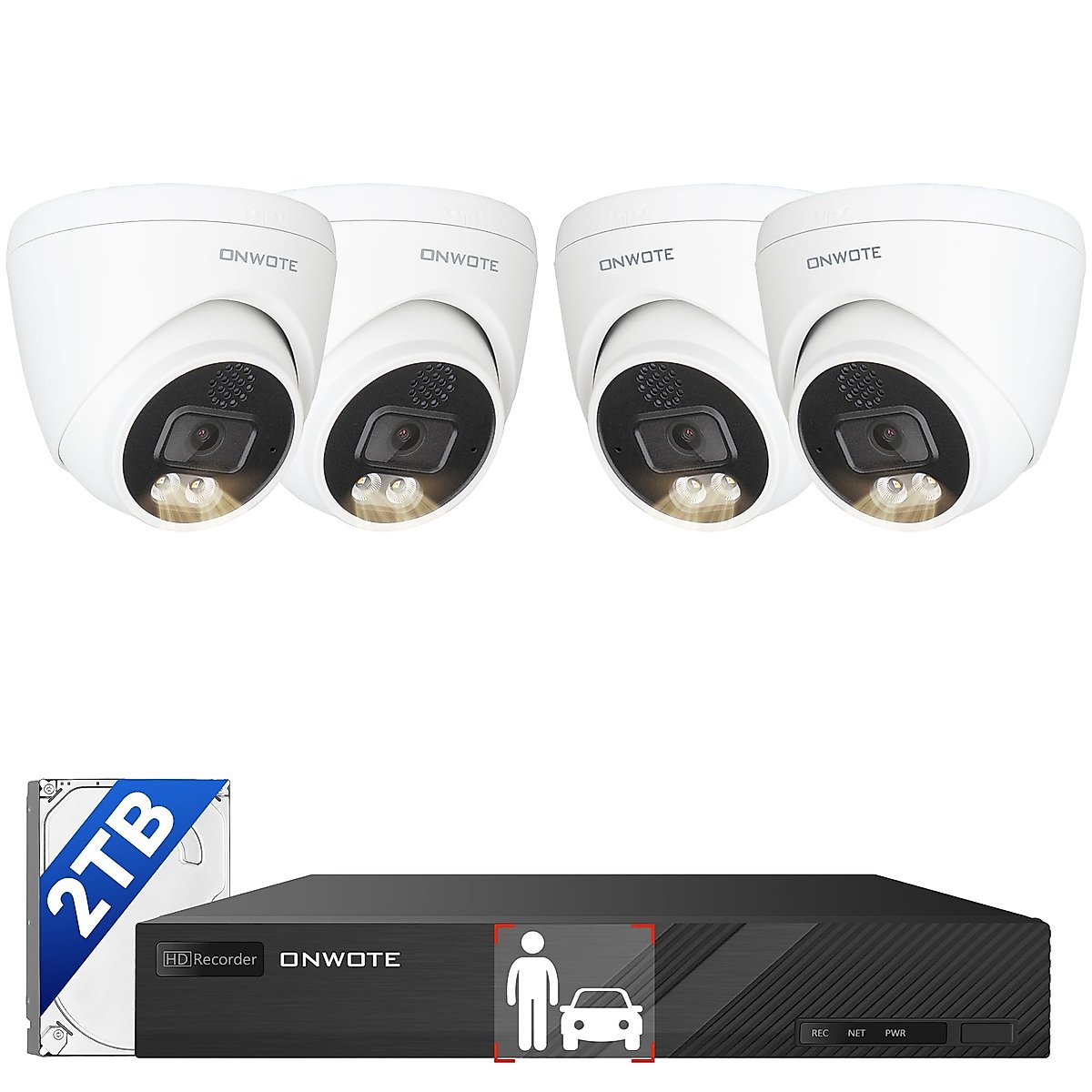 ONWOTE 2 Way Audio Wired 4K PoE Security Camera System, AI Human Vehicle Detection Trigger Color Night Vision, 4* 8MP 125° Wide View Angle IP Cameras, 8 Channel NVR 2TB, Two Way Talk CCTV Kit for Home
