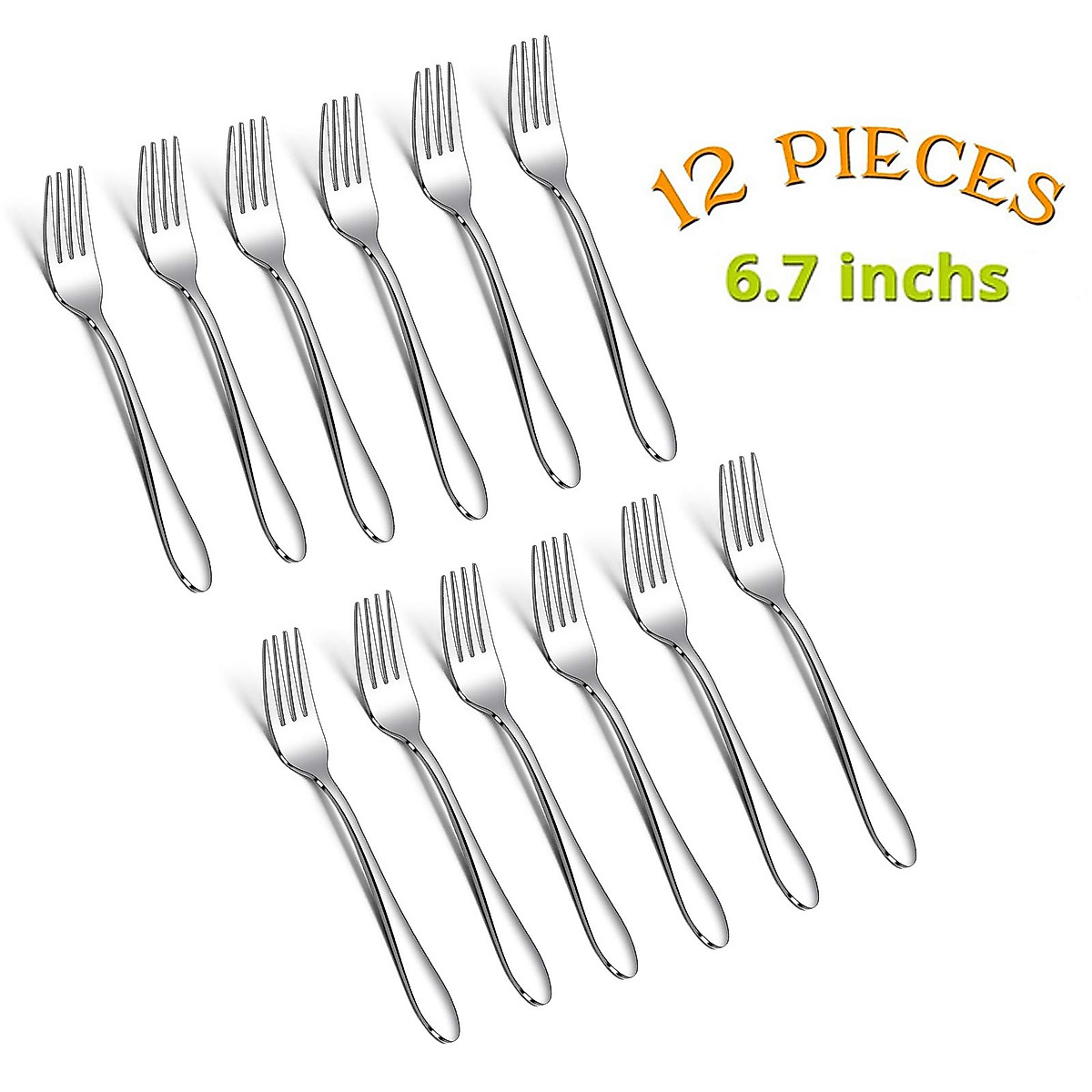 E-far 12-Piece Salad Forks, 6.7 Inches Stainless Steel Fork Set for Home Kitchen Restaurant, Mirror Finish, Dishwasher Safe