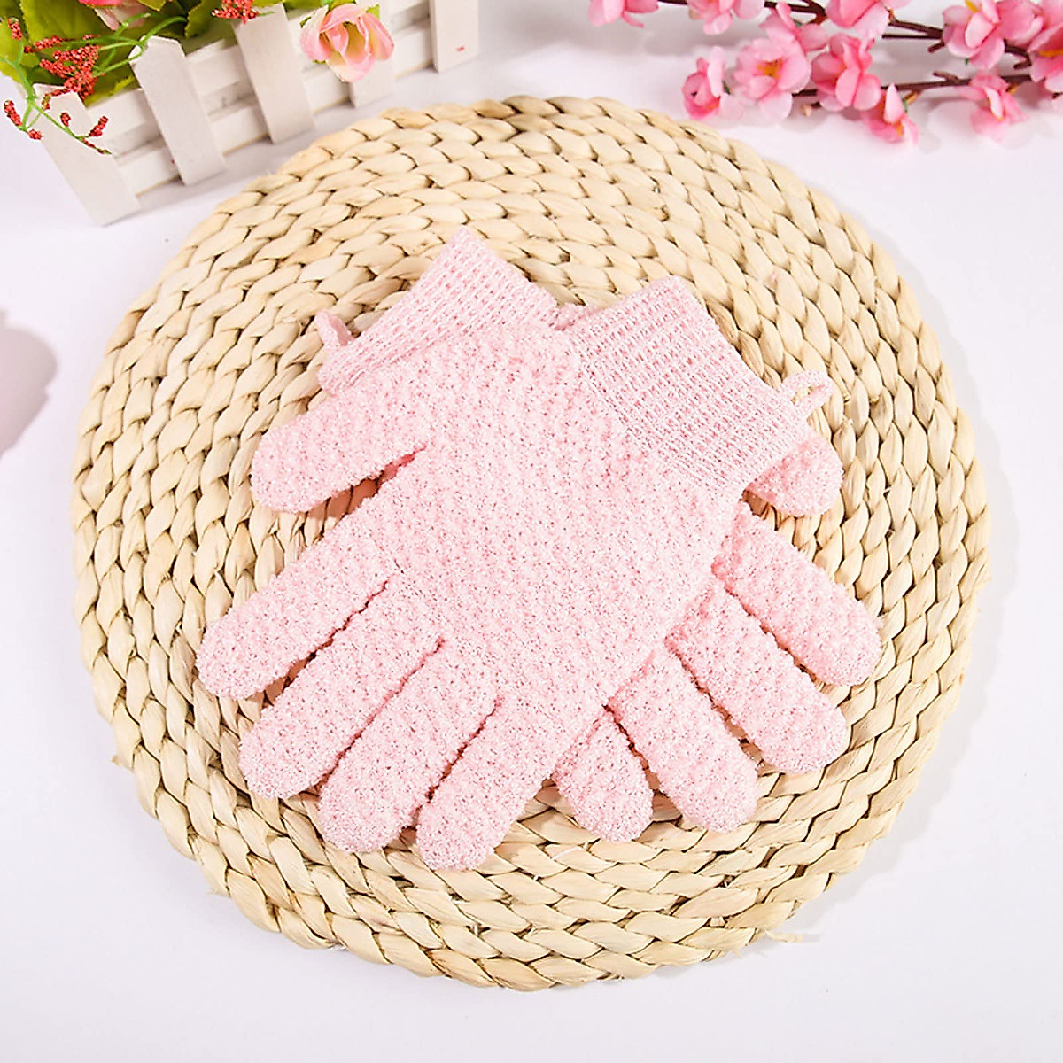 1Pair Bath Gloves for Shower Body Shower Scrubber with Hanging Loop Skin Deep Cleaning Bath Gloves Bathing Accessories (Pink)