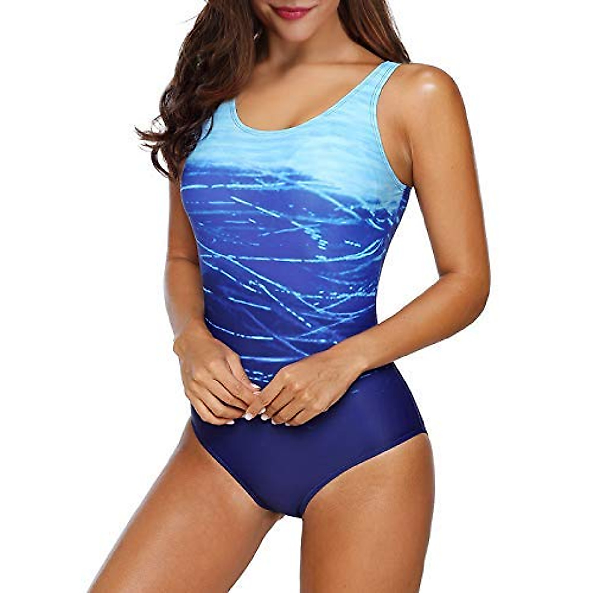American Trends Women's One Piece Swimsuits for Women Athletic Training Swimsuits Swimwear Racerback Bathing Suits for Women A Blue Medium (fits Like US 6-8)
