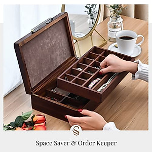 Shanik Wooden Jewelry Box - Jewelry Holder with Removable Divider -Large Jewelry Organizer Case for Necklace, Earrings, Rings & Bracelets - For Men & Women-Without Engraving