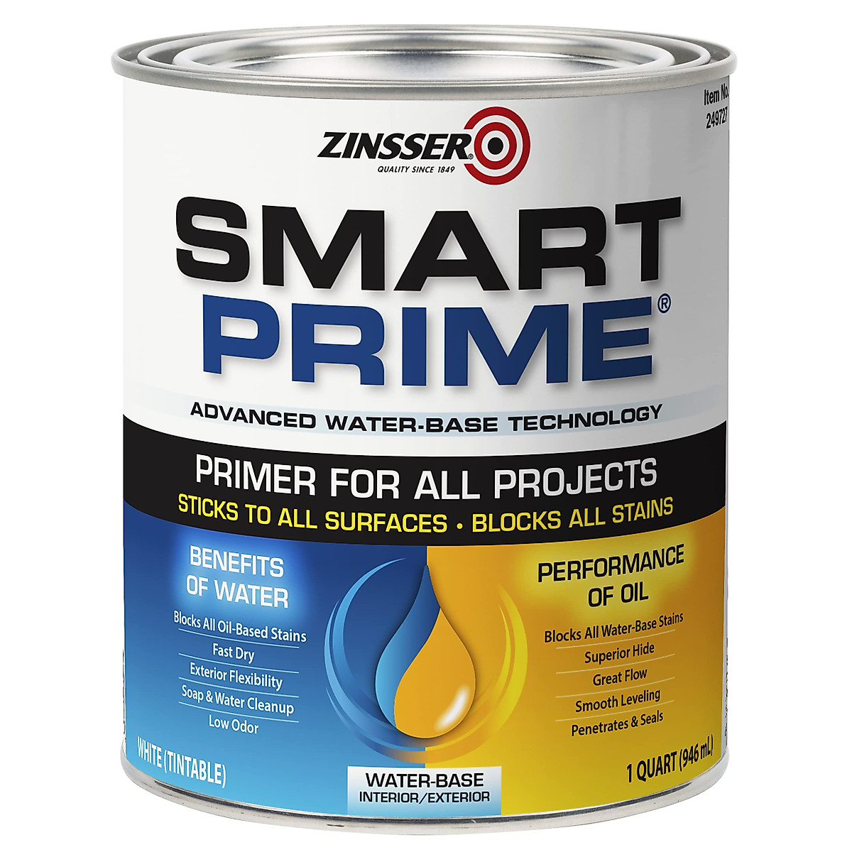 qt Zinsser 249727 White Zinsser, Smart Prime Water-Based Interior/Exterior Primer/Sealer