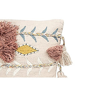 Creative Co-Op Creative Co-Op Cotton Embroidered Pillow with Tassels and Applique, Pink