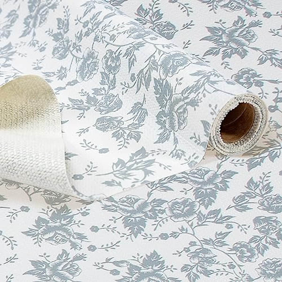 RAY STAR Shelf Liner, 12 Inch x 10 Feet Non Adhesive Silver White Golden Floral Cabinet Liner for Pantry Drawer Vanity, Strong Grip Non Slip Waterproof, Shelf Liners for Kitchen Cabinets