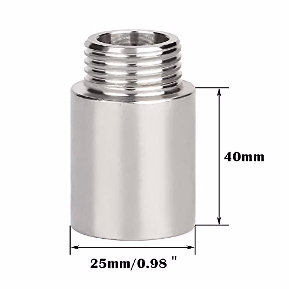 Beduan Shower Head Extension Tube Pipe Fittings, G 1/2 Male to G 1/2 Female BSP threaded Stainless Steel Round Shower Arm Extension Cast Fitting Coupler (40mm Length,2pcs)
