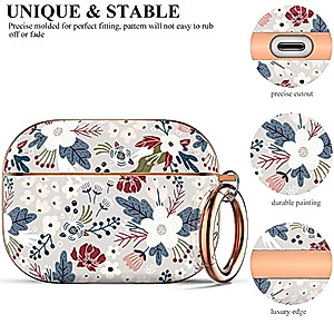 Happypapa Stylish Pattern Case Designed for Apple AirPods Pro, Flowers Berries Airpods Pro Case for Women Girls Kids Men Full Protective Case Cover with Keychain
