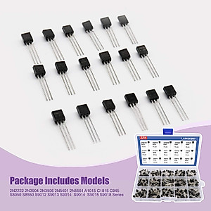 LARSEBEI 600-Piece 15 Values Transistors Assortment Kit Box Including 2N2222-S9018 NPN PNP Power General Purpose Transistors