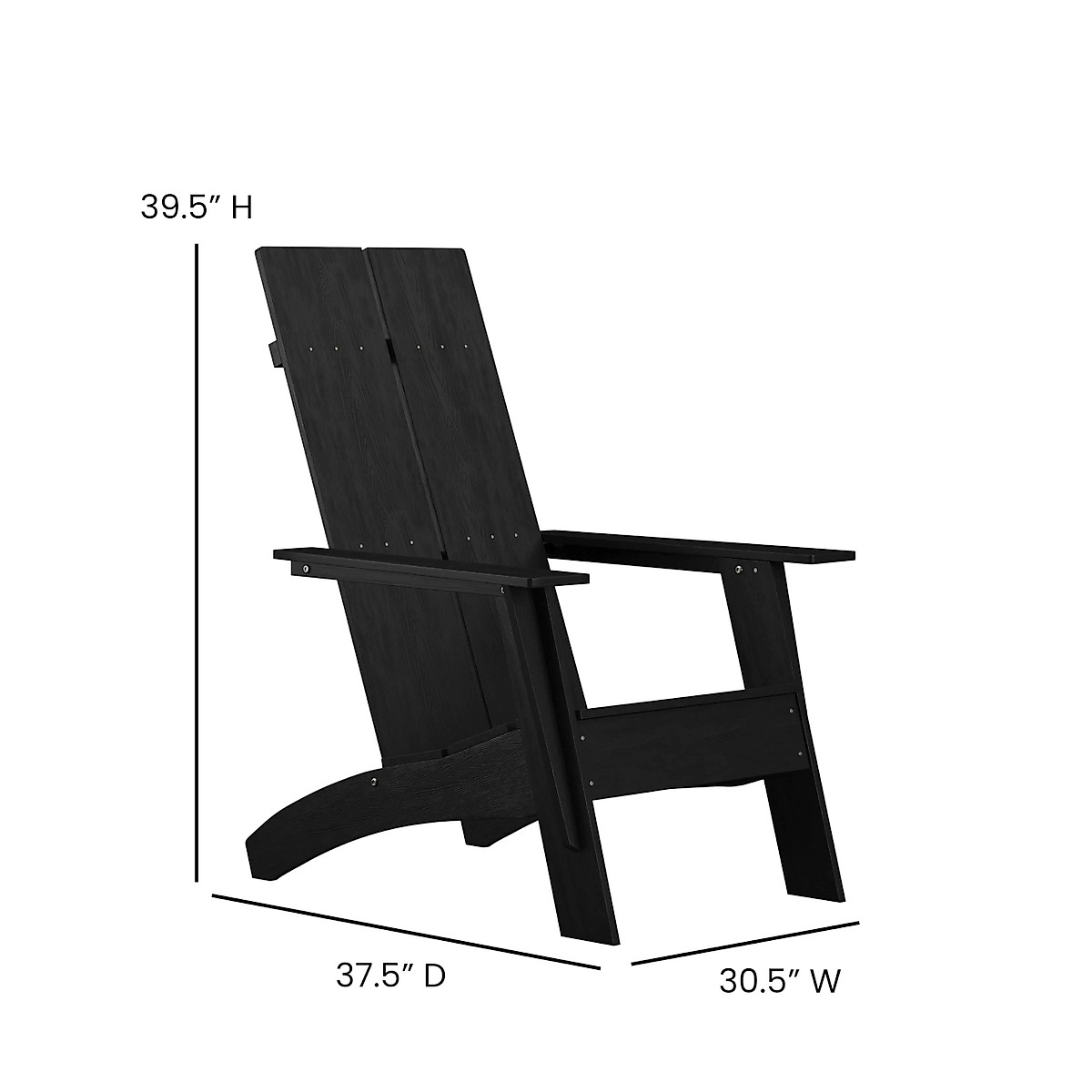 Merrick Lane Piedmont 2 Slat Poly Resin Adirondack Chair - Black - Modern Design - Indoor/Outdoor