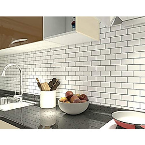 Art3d 10-Sheet Peel and Stick Backsplash, 12 in. x 12 in. Subway 3D Wall Panels, Mono White with Gray Grout