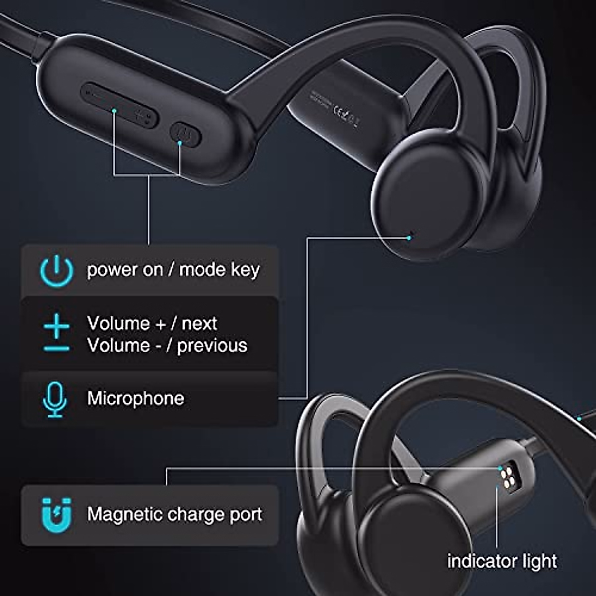 Waterproof Bone Conduction Headphones, Open Ear Swimming Headphone with Built-in 8G Memory(Donot USE Bluetooth Connection for Swimming), Bluetooth Headphones for Running Cycling Surfing(Black)