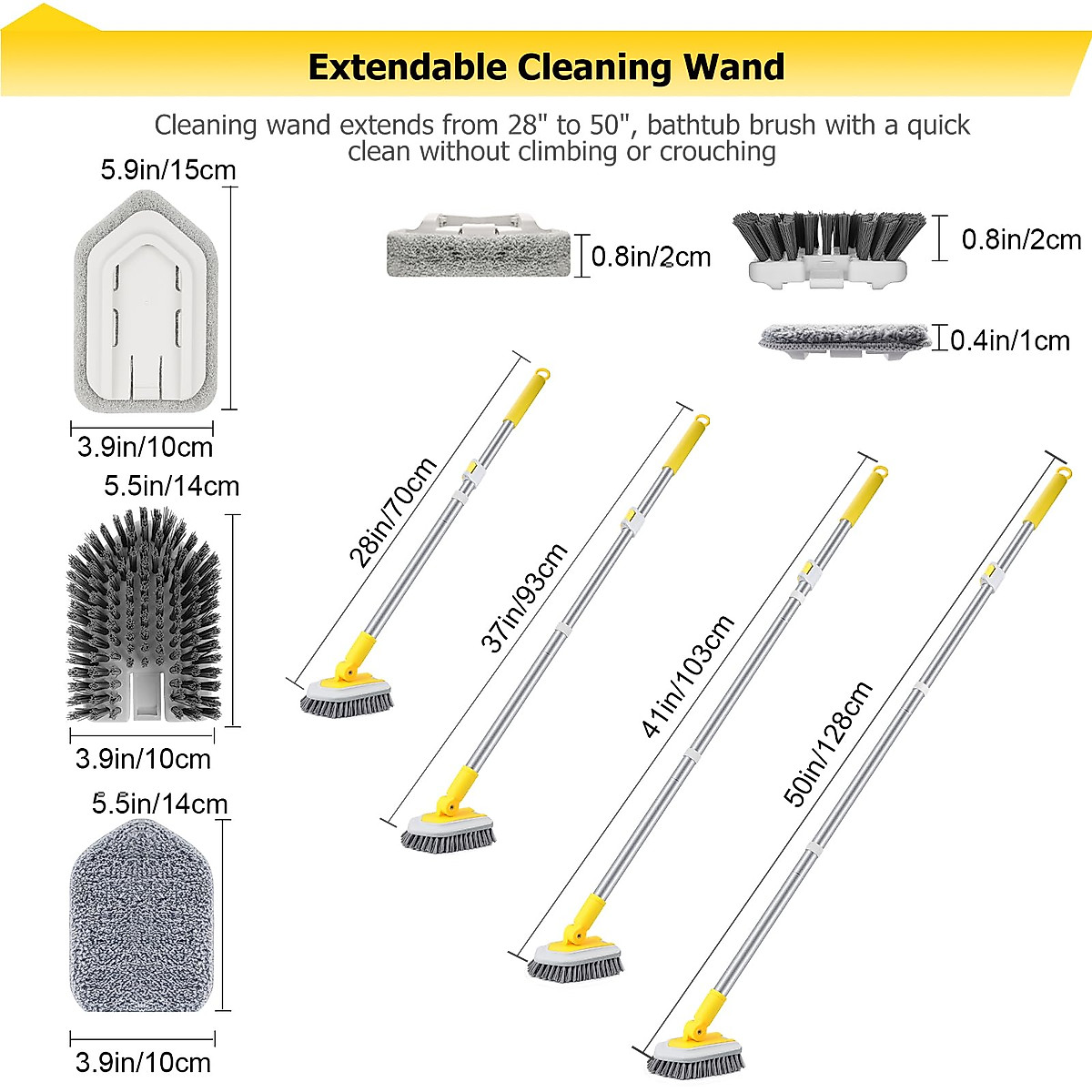 Lalafancy Shower Cleaning Brush, 2 in 1 Tub and Tile Scrubber Brush with 46'' Extendable Long Handle Detachable Stiff Bristles Scrub Brush for Cleaning Bathtub Shower Bathroom