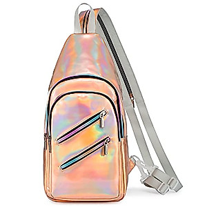 LOVEVOOK Holographic Sling Bag for Women, Laser Reflective Sling Backpack Small Crossbody Bag Shoulder&Chest Daypack