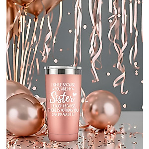 MASGALACC Sisters Gifts from Sister - Birthday Mothers Day Gift for Sisters Christmas Ideas Galentines Day Gifts, Sister Tumbler, 20oz Rose Gold