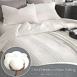 ENJOHOS White Queen Comforter Set - Boho Bedding Sets Queen for Teen Girls, 3 PCS Tufted Comforter with Pom Pom Design for All Season, Lightweight Soft Microfiber Cooling Comforter with 2 Pillow Cases