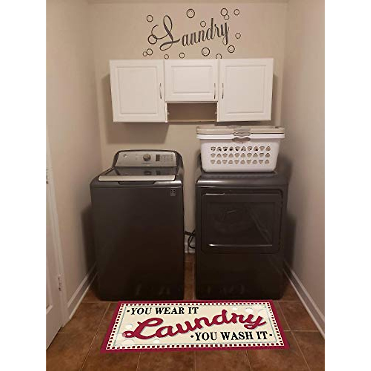 Flytime Funny Laundry Room Mat Rug Non-Skid Rug Carpet Farmhouse Washhouse Mat Vintage Style Bathroom Rugs Red 16" X 40" Inches