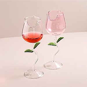 UIYIHIF Rose Wine Glasses Set of 2 Rose Flower Shaped Wine Goblet Creative Wine Cocktail Glass Juice Glass for Party Wedding Festival Kitchen Bar Celebration