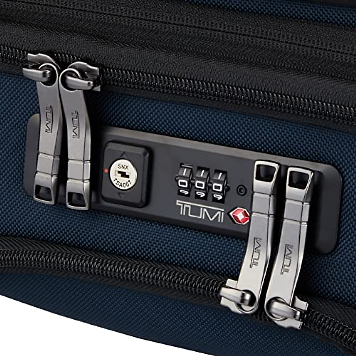 TUMI Alpha International Dual Access 4-Wheeled Carry-On Luggage - Rolling Suitcase for Men and Women - Luggage Carry-On with 4 Spinner Wheels - Rolling Luggage with Security Zippers - Navy/Grey