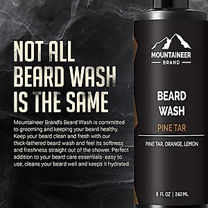 Mountaineer Brand Beard Wash For Men | 100% Natural Beard Shampoo | Thick Cleaning Softening Lather for Hair and Skin | Hydrate and Detangle | Grooming Treatment | WV Pine Tar Scent 8oz