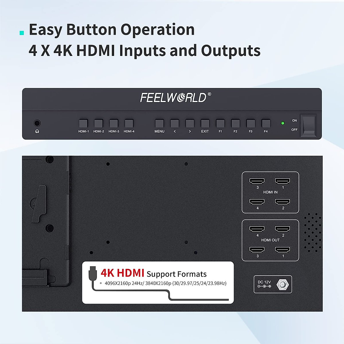 FEELWORLD ATEM156 15.6 Inch Live Streaming Broadcast Director Monitor with 4 HDMI Input Output Quad Split Display