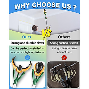 Light Bulb Changer for High Ceilings - High Reach Light Bulb Changer - High Ceiling Light Bulb Changer with Pole - with Anti-Slip Rubber Pads, 3 Claws for Light Bulb Pole Changer for High Ceilings