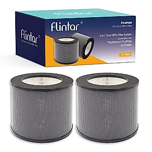 Flintar 2-Pack AP006 H13 True HEPA Replacement Filter, Compatible with TaoTronics TT-AP006 Air Purifier, 3-in-1 Pre-Filter, H13 Grade True HEPA and Activated Carbon Filter Set