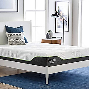 LUCID L150 Bed Base – Upholstered Frame, Queen, Charcoal Adjustable & 10 Inch Queen Latex Hybrid Mattress - Cooling Gel Memory Foam - Responsive Latex Layer - Adaptable - Durable Steel Coils