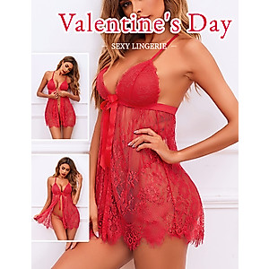 Avidlove Valentines Lingerie for Women Sexy Babydoll Lingerie Open front Chemise Lingerie(Red,X-Large)