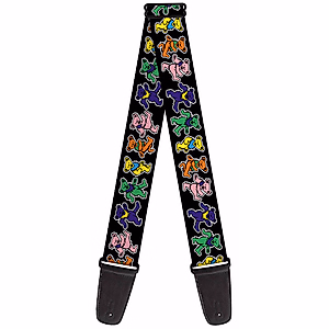 Grateful Dead Guitar Strap, Dancing Bears Black Multi Color, 2 Inches Wide