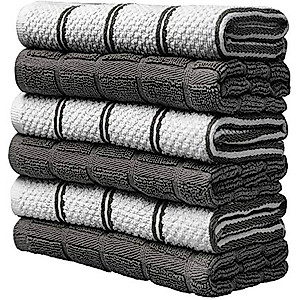 Kitchen Hand Towels 16"x 28" | Grey Popcorn Gird Design | Kitchen Towel Set | Soft, Highly Absorbent with Hanging Loop | Natural Ring Spun Cotton Kitchen Towel | Large Tea Towel Set | 380 GSM - 6 Pack