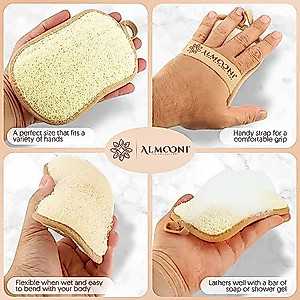 Almooni Premium Exfoliating Loofah Pad Body Scrubber, Made with Natural Egyptian Shower loofa Sponge- Bow Tie Shaped Loofah - 2 Count(1 Pack)