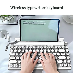 GUAZI STORE 83-Key Mechanical Keyboard dot Retro Typewriter Mechanical Keyboard Wireless Bluetooth Keyboard, Keyboard Gaming Mechanical,Anti-ghosting Blue Switch Mechanical Keyboard (White)