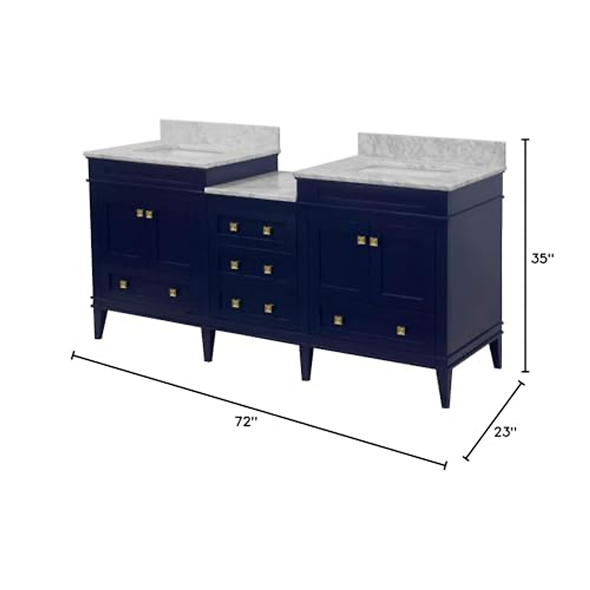 Kitchen Bath Collection Eleanor 72-inch Double Bathroom Vanity (Carrara/Royal Blue): Includes Royal Blue Cabinet with Authentic Italian Carrara Marble Countertop and White Ceramic Sinks