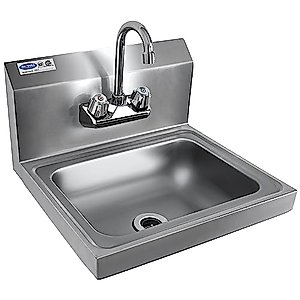 HARDURA Stainless Steel Hand Washing Sink with Gooseneck Faucet, NSF Commercial Wall Mount Hand Sink for Restaurant, Kitchen, Home, 17X15 Inches