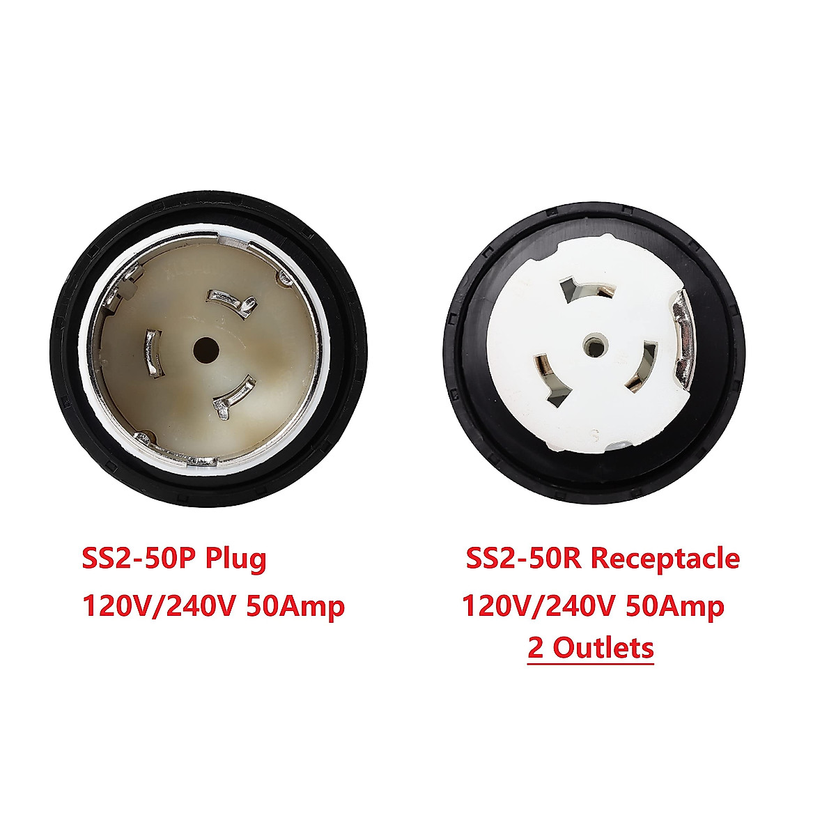 ONETAK NEMA SS2-50P to 2 Outlet SS2-50R Y Splitter STW 6 AWG 3 Feet 120V/240V 50 Amp Marine Shore Twist Lock 4 Prong Male Plug to 4 Prong Female Outlet Receptacle Generator Welder Dryer RV