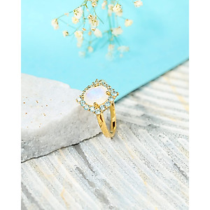 YoTreasure 2.01 Ct. Moonstone Blue Topaz 925 Sterling Silver Gold Plated Promise Ring